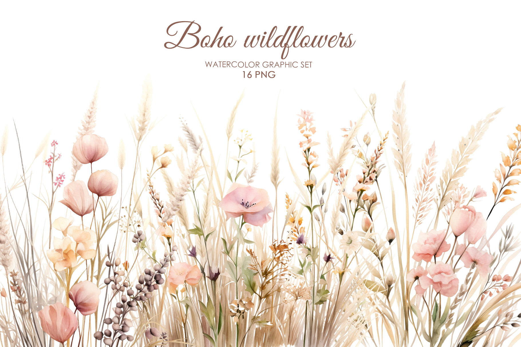 Watercolor Boho Wild Flowers clipart