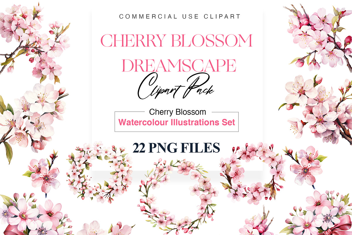 Cherry Blossom Watercolor Clipart Pack | Creative Market