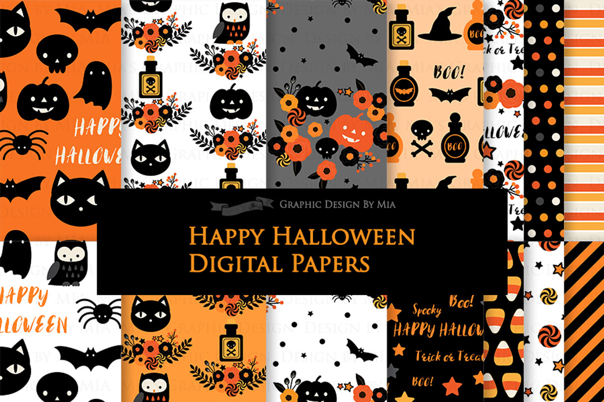 Halloween Clipart+Pattern set, an Illustration by Mia's Graphic Design
