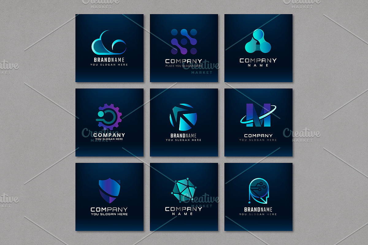 Technology futuristic logos set, a Branding & Logo Template by rawpixel