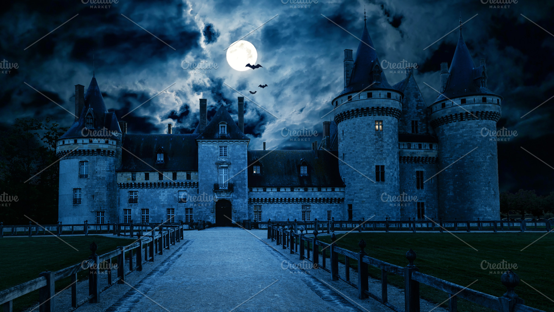 Haunted Gothic castle at night, a Holiday Photo by Lopatin Photo