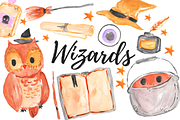 Watercolor Magic Wizard Clipart Set, an Illustration by Writelovely