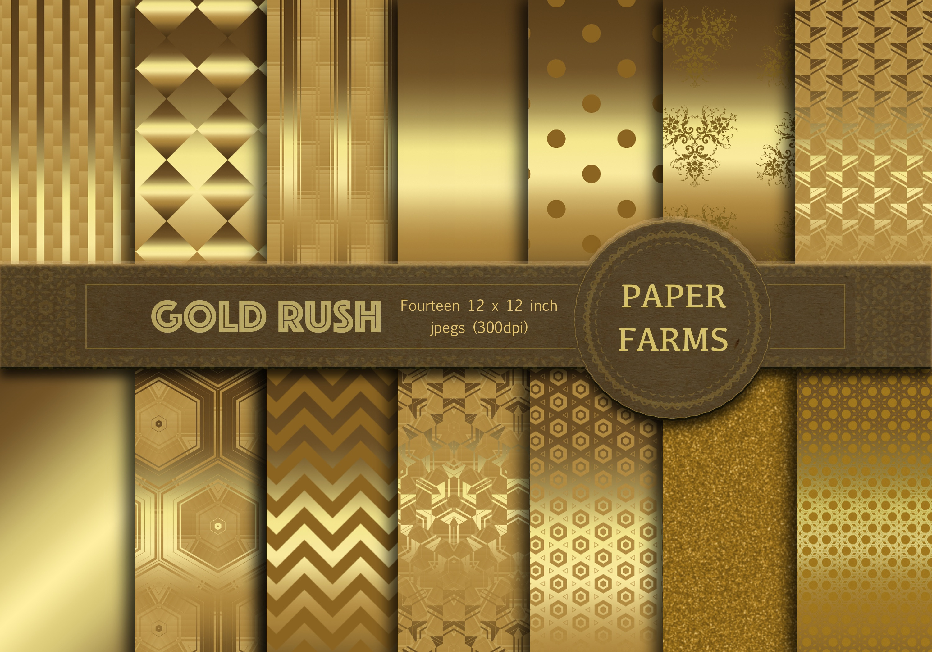 Decorative gold digital paper, a Pattern Graphic by Paper Farms