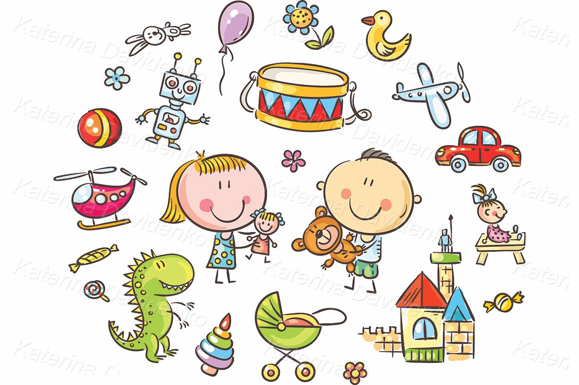 Doodle cartoon kids toys clipart set, an Illustration by Bubert Art