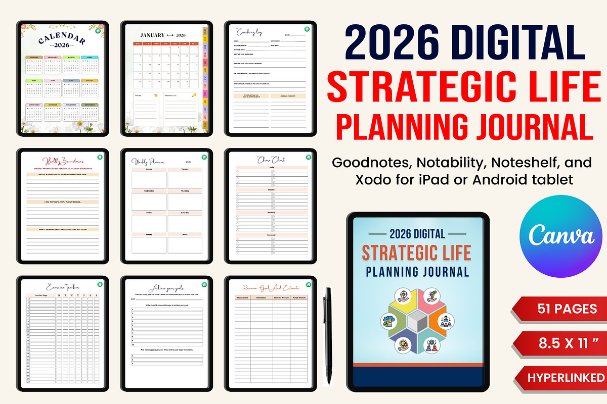 2026 Digital Strategic Life Planning, a Stationery Template by Designmela01