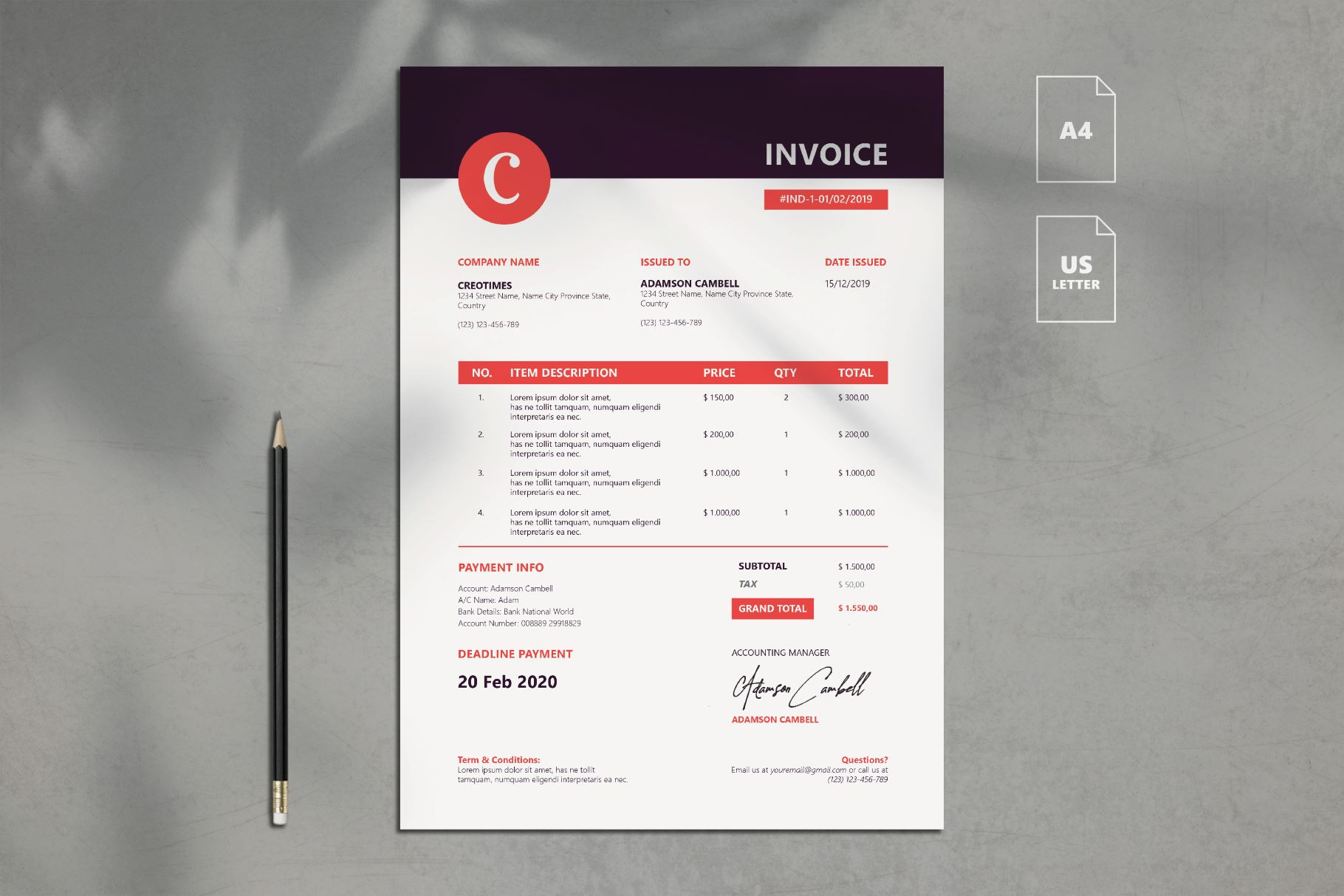 Business Invoice Template Vol. 4, a Stationery Template by Creotimes.