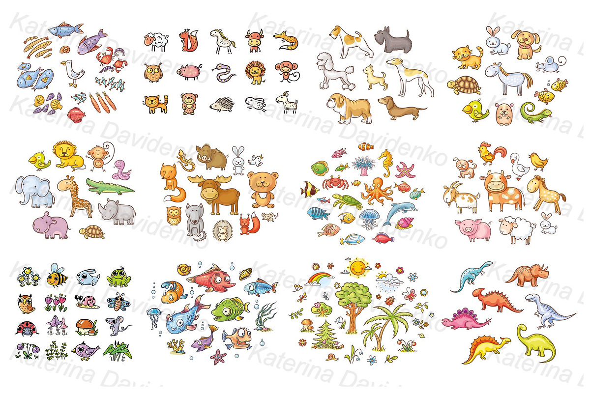 Hand drawn cartoon animals bundle, an Animal Illustration by Bubert Art