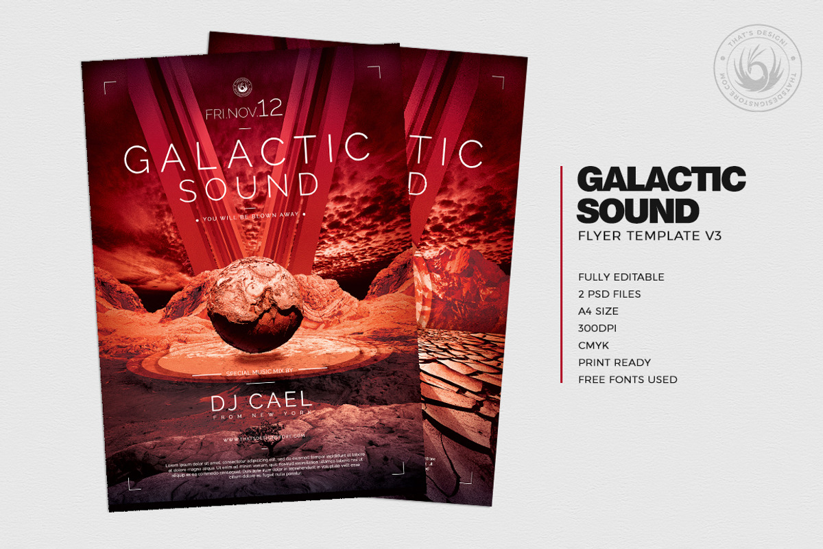 Galactic Sound Flyer Template V3, a Flyer Template by ThatsDesign Art