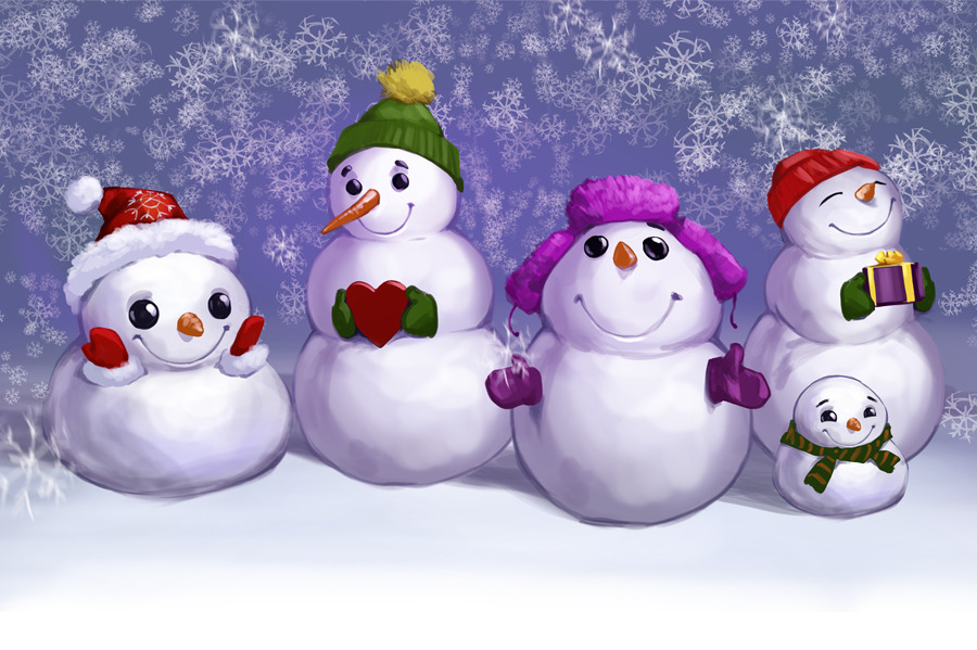 Snowmen, a Decorative Illustration by Alyks | Creative Market