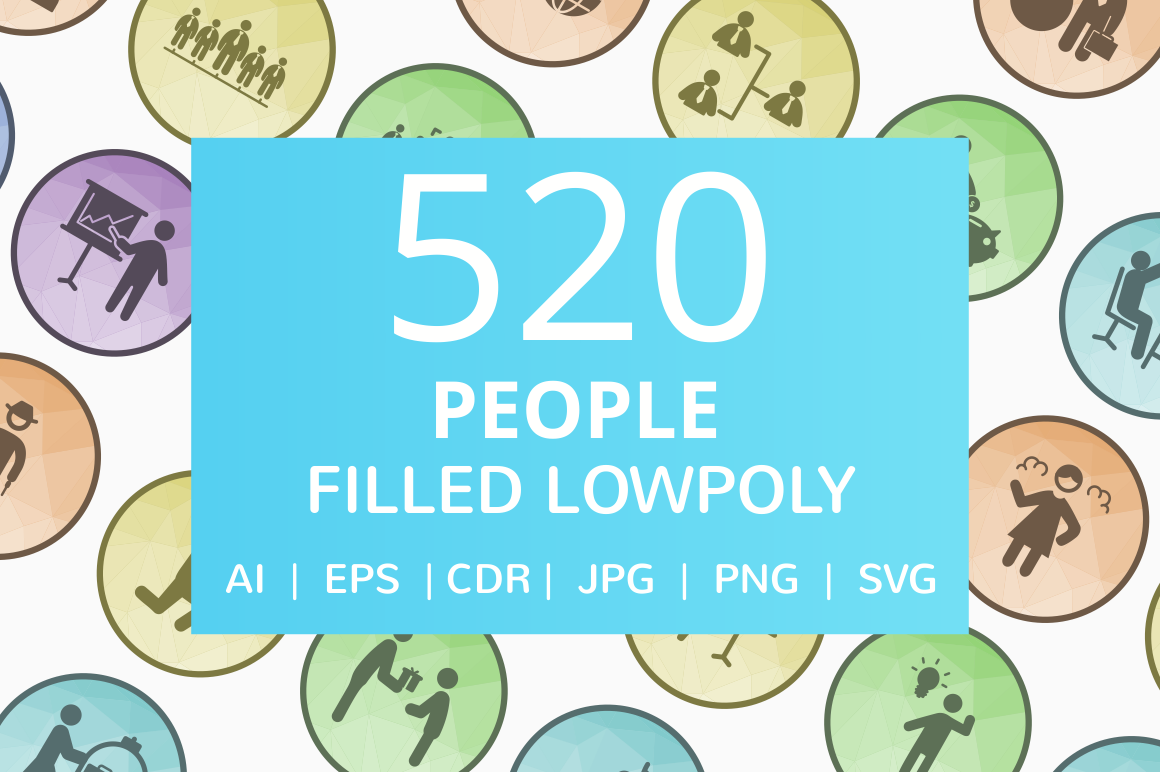 520 People Filled Low Poly Icons | Outline Icons ~ Creative Market
