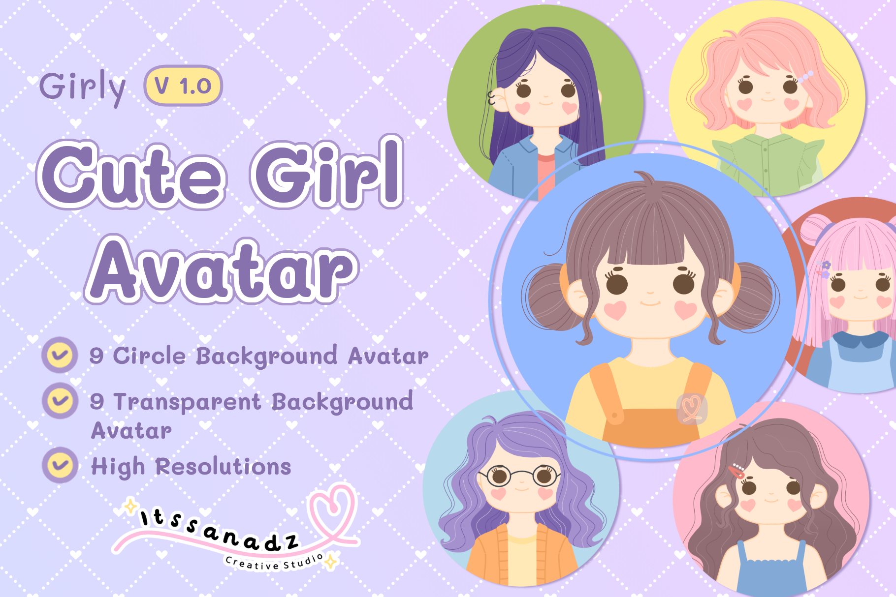 Bundle set 9 cute girl avatar, a Person Illustration by Itssanadz