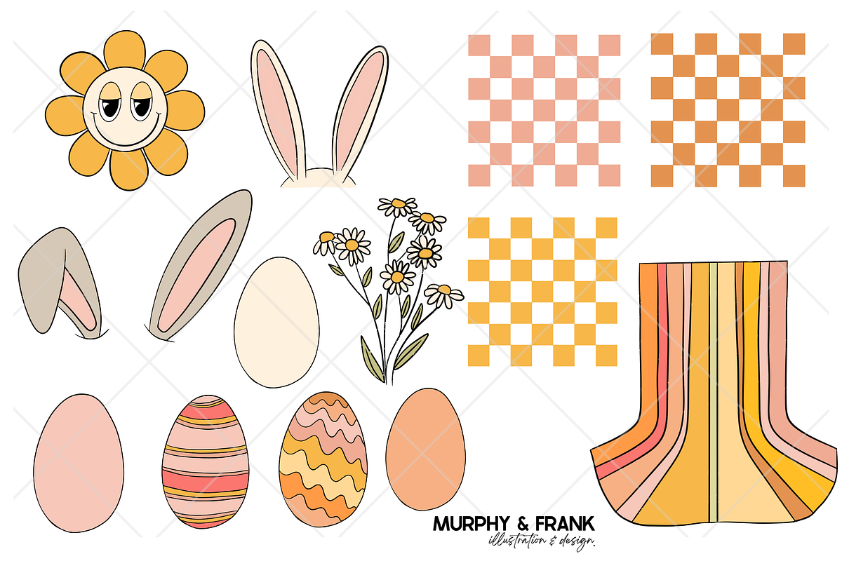 Retro Spring Groovy Easter Clipart, a Graphic by Murphy & Frank