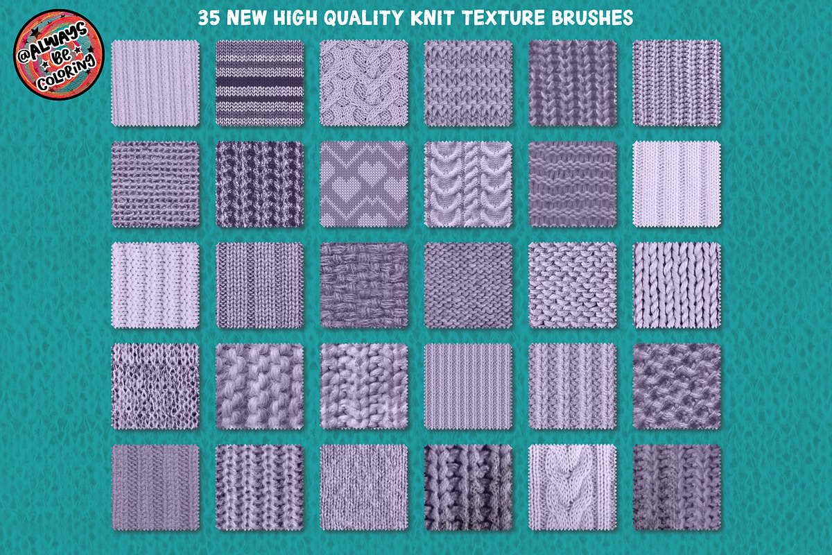 Procreate Knit Stitches Brush Set, a Brush Add-On by AlwaysBeColoring