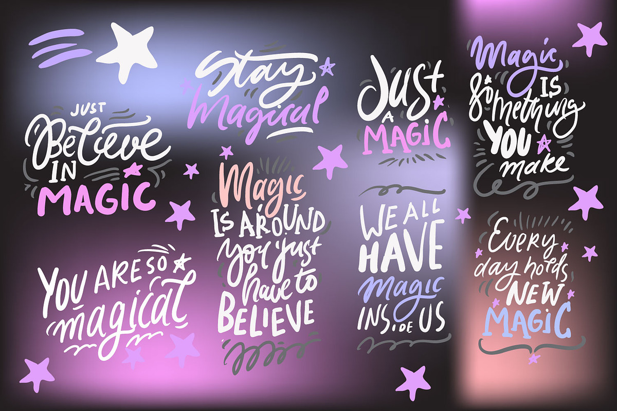Magic quotes set. 8 quotes, an Illustration by Veronika M