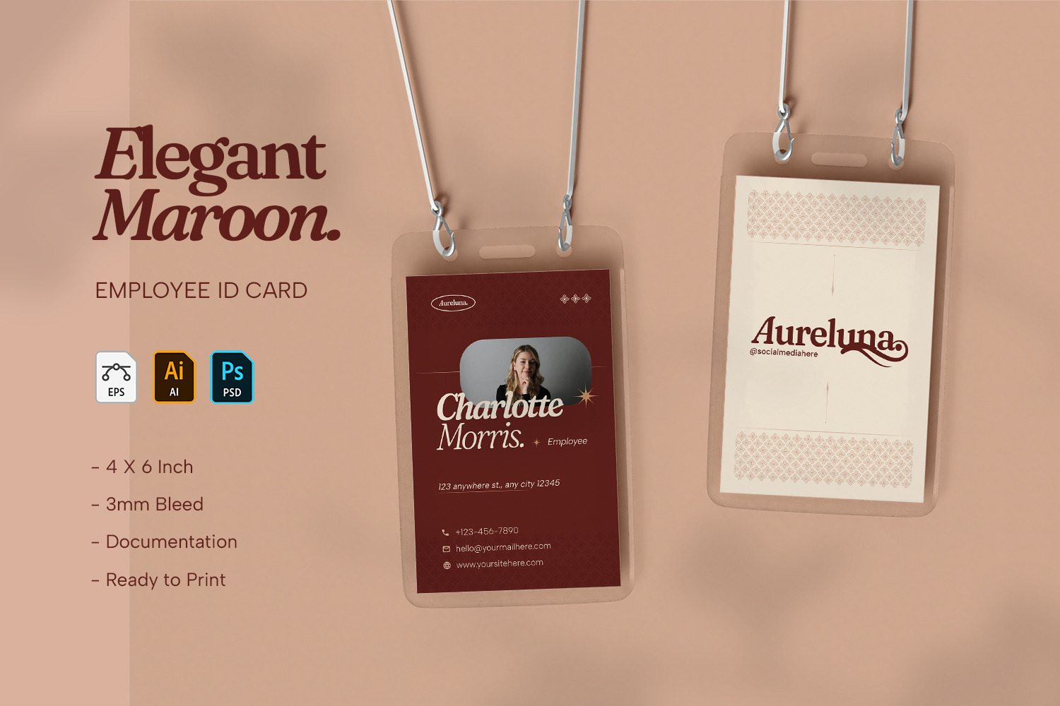 Elegant Maroon - ID Card, a Card Template by VUNIRA