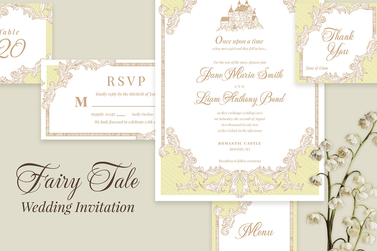 Fairy Tale Wedding Invitation Set, an Invitation Template by Lyllopop