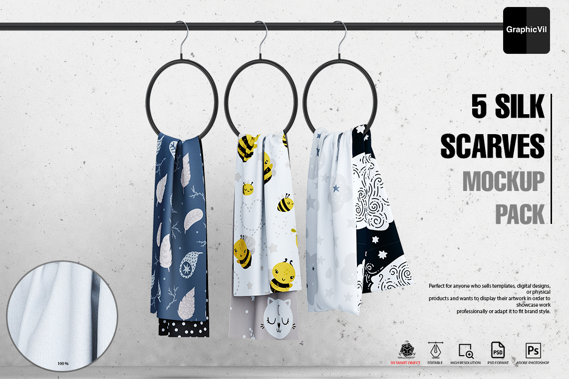 Silk Scarves Mockup /Remastered/, a Mockup by GraphicVil