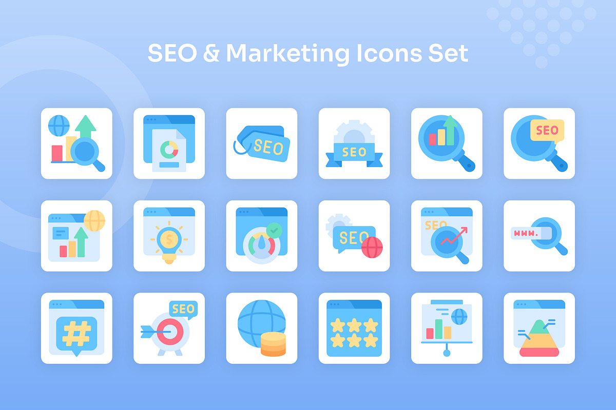 SEO & Marketing Icons Set - Flat