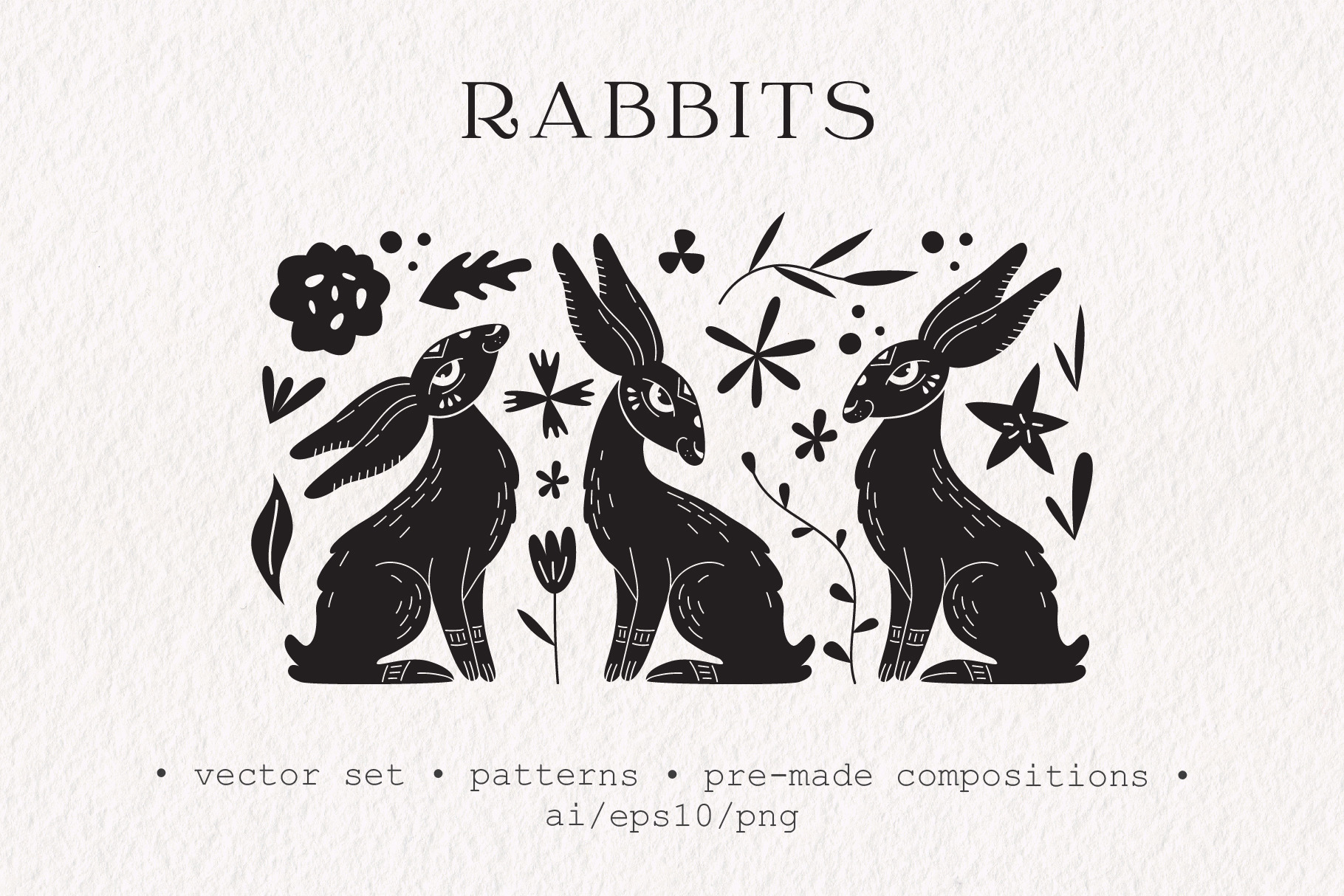 Rabbits. Linocut vector collection, an Animal Illustration by ...