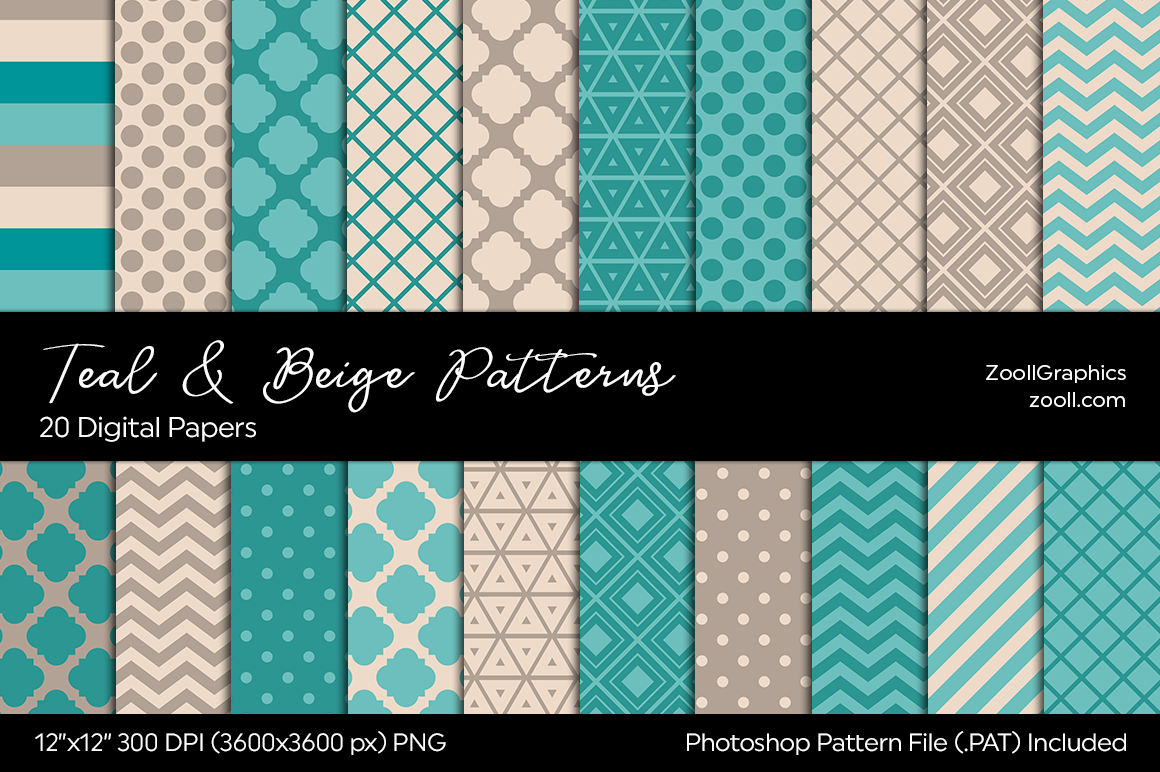 Teal And Beige Digital Papers, a Pattern Graphic by ZoollGraphics