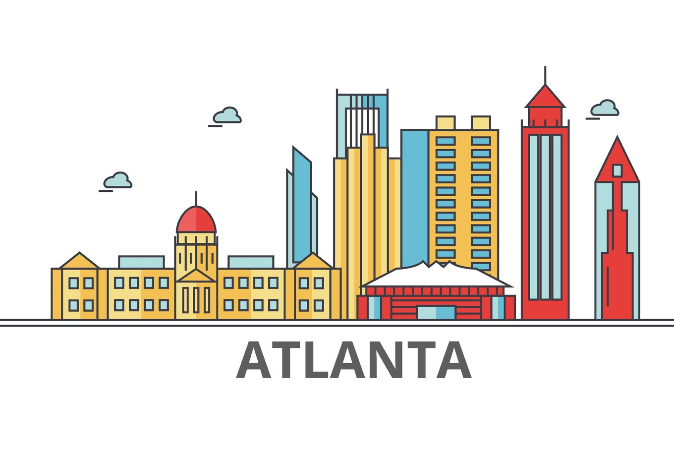 Atlanta city skyline. Buildings, streets, silhouette, architecture ...