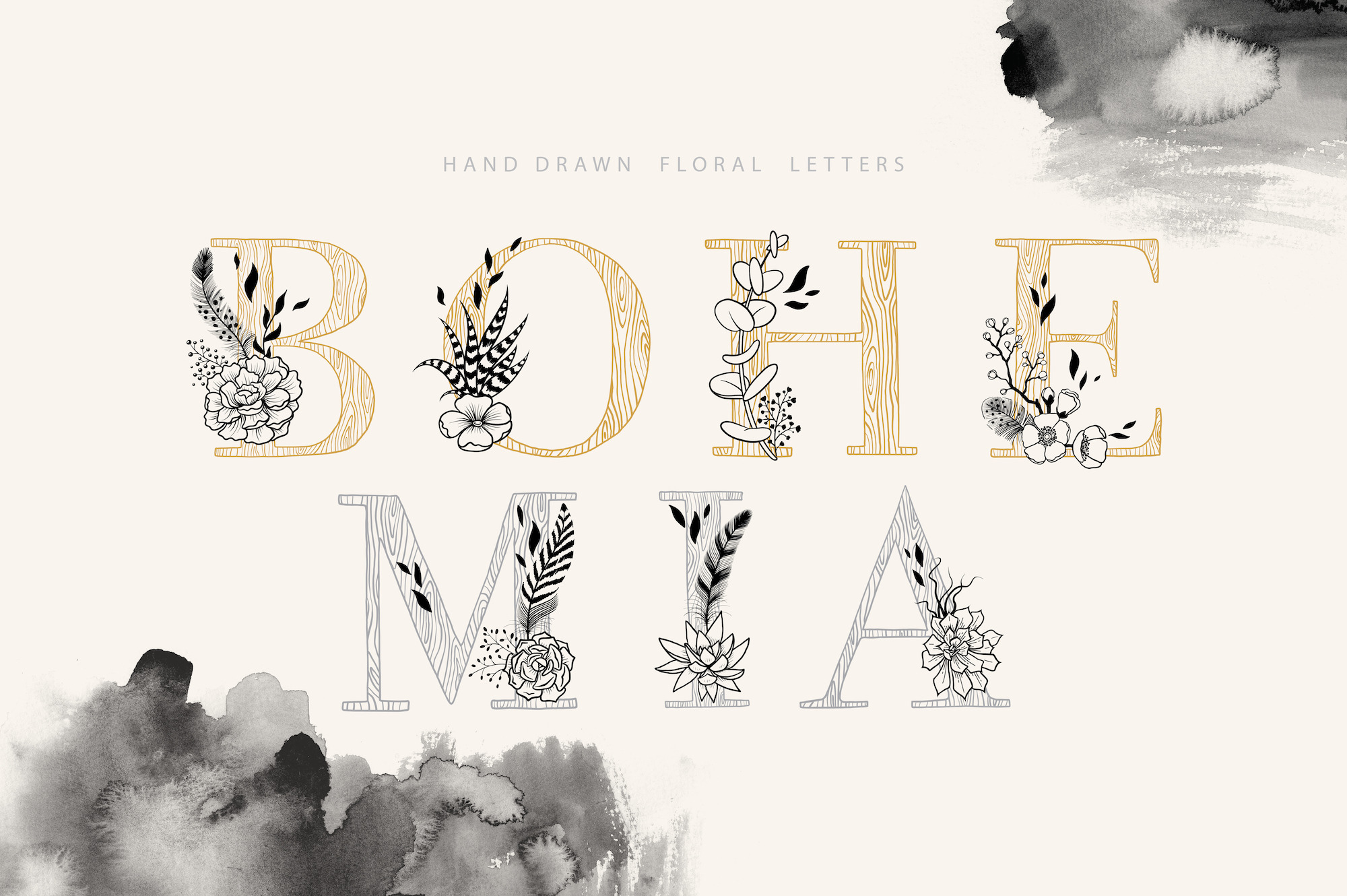 Bohemian floral alphabet letters, a Graphic by artnLera