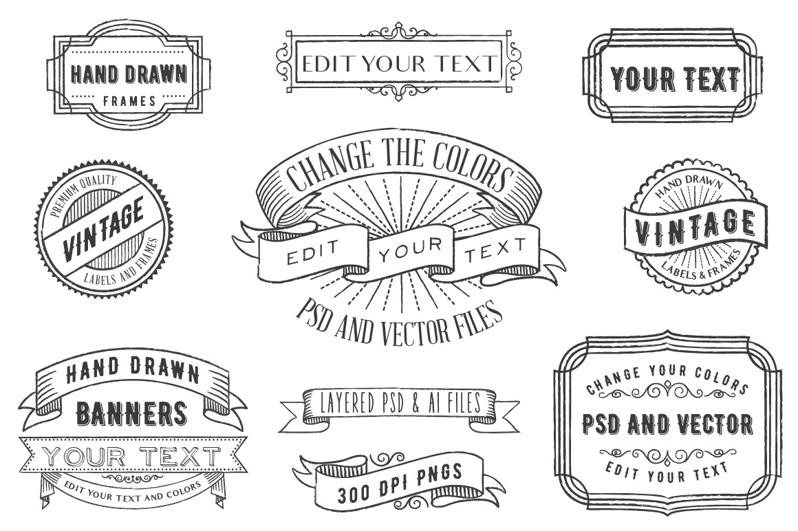PSD Overlays Labels, Frames, Banners, an Object Graphic by BirDIY Design