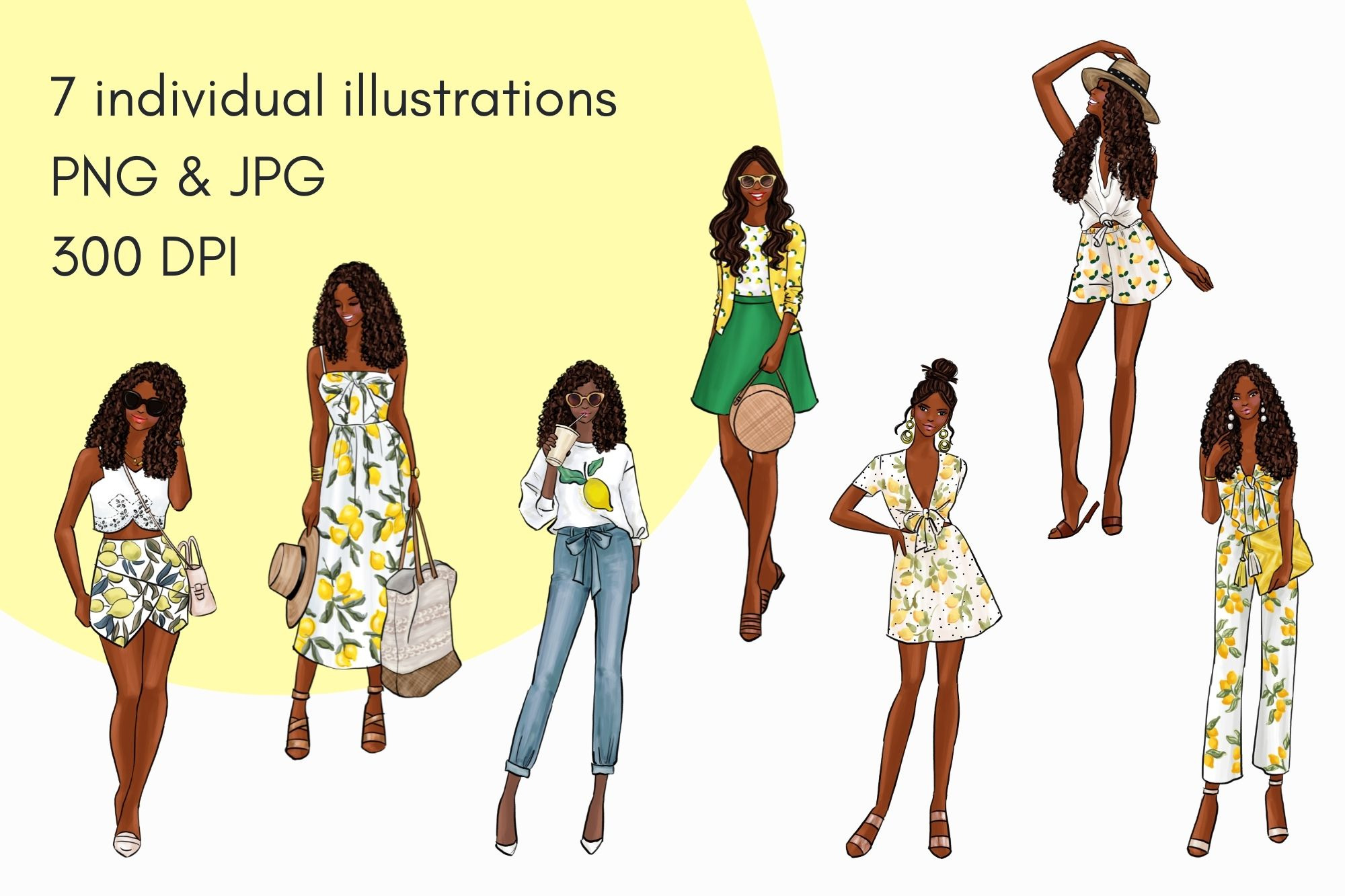 Girls in Lemon Print - dark skin, a Person Illustration by Parinaz ...