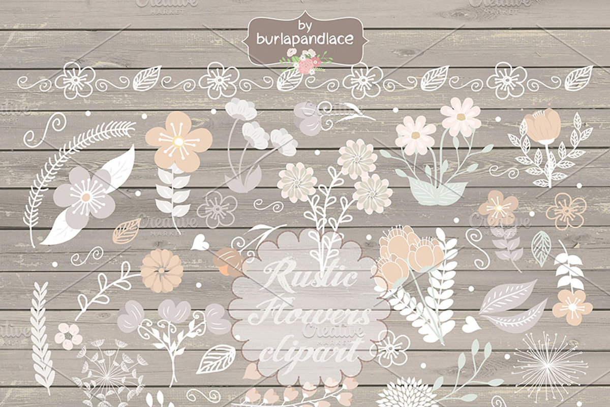 Rustic flower clipart, an Illustration by burlapandlace