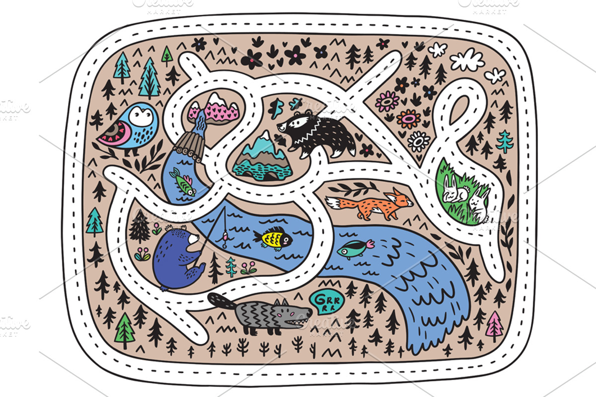 Forest landscape car track, a Pattern Graphic by PenguinHouse