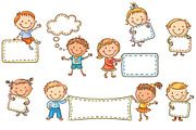 Little cartoon kids with blank signs, an Education Illustration by ...