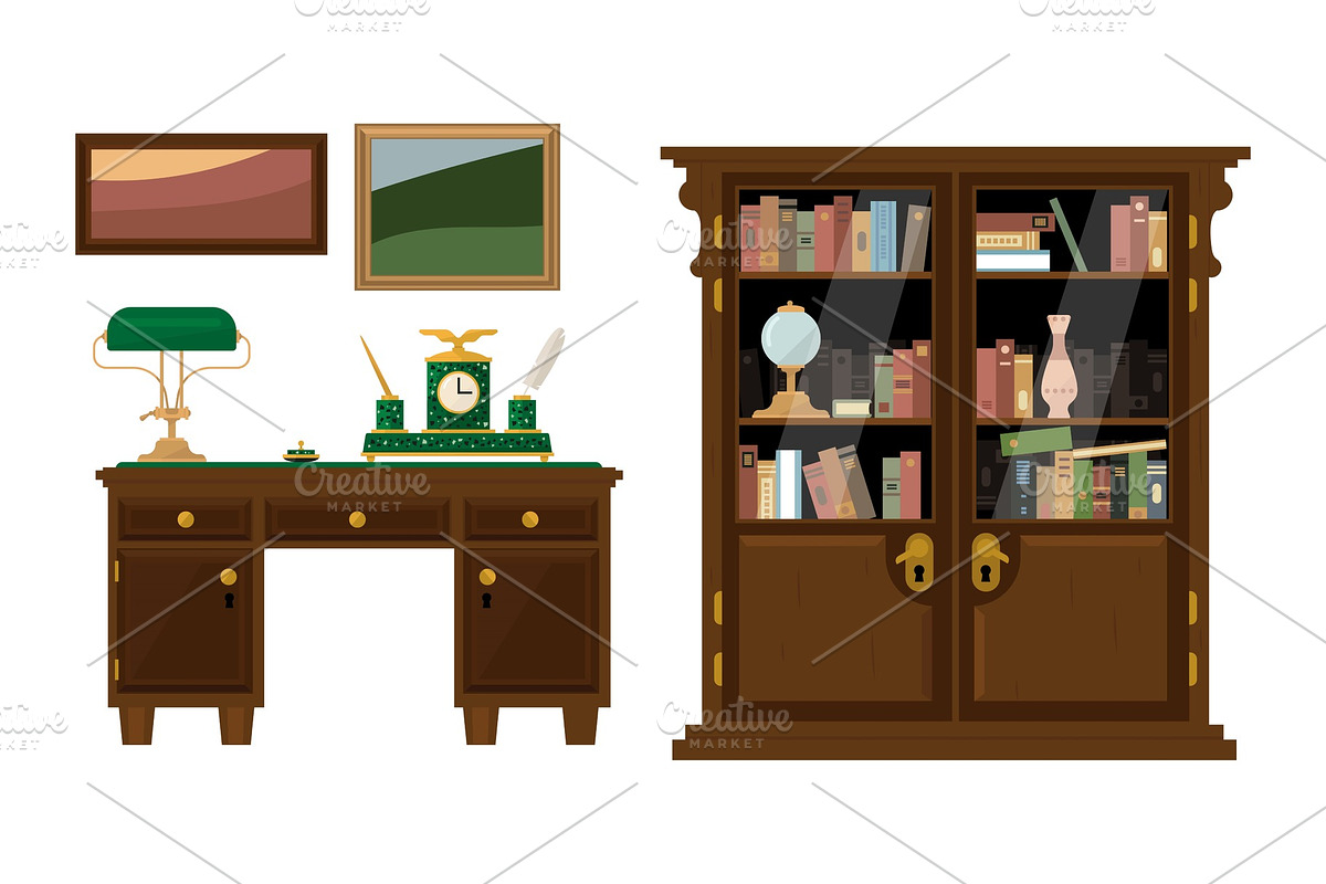 Retro abinet with workspace and, a Decorative Illustration by ...