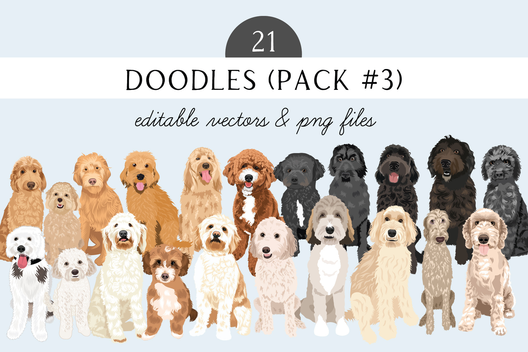 Doodle Vector Bundle Poodle Mix #3, an Illustration by Putnam Road Art