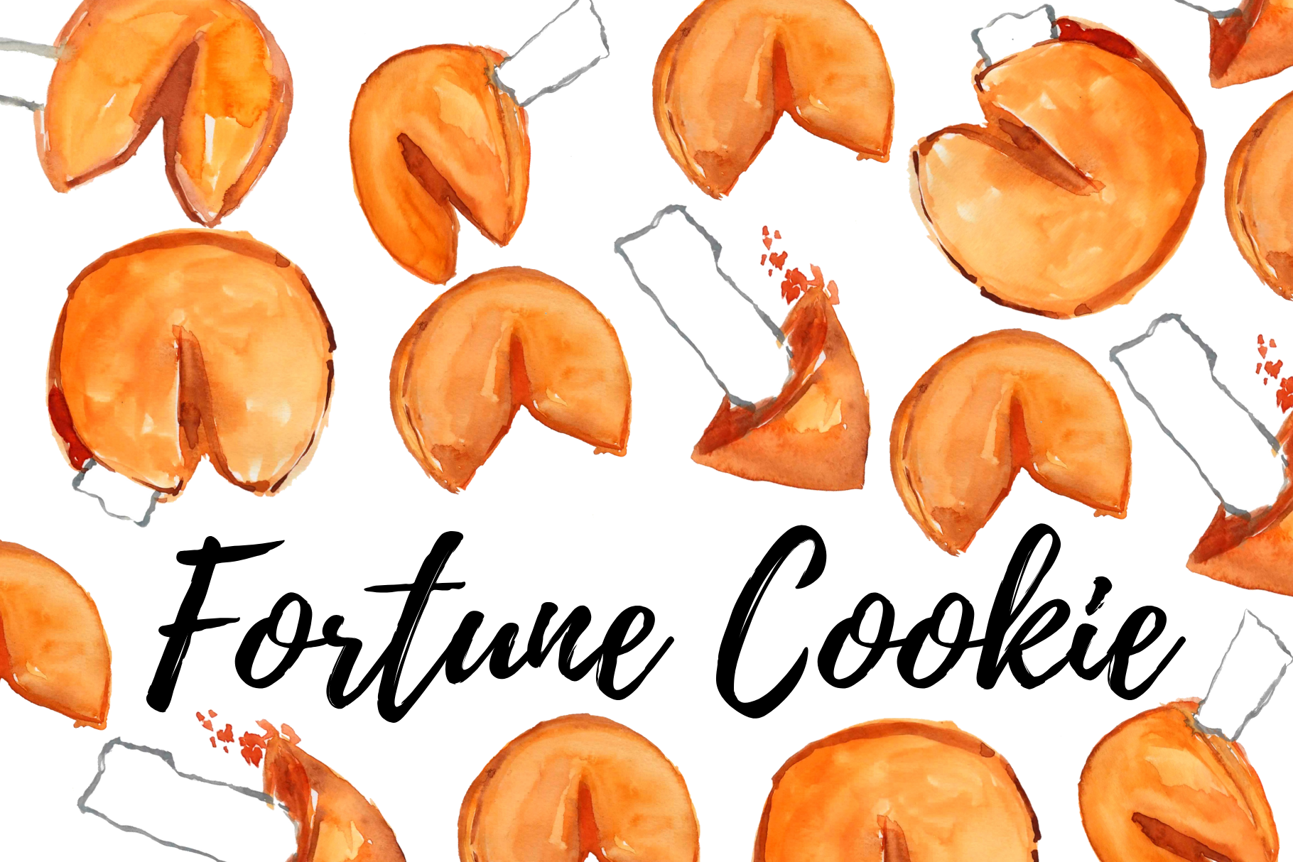 Watercolor Fortune Cookie Clipart, a Food Illustration by Writelovely