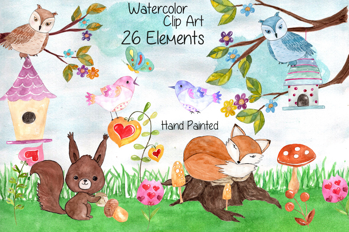 Watercolor forest animals clip art, an Animal Illustration by vivastarkids