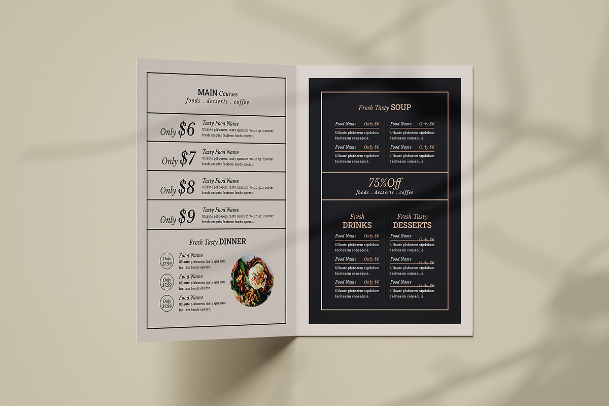 Bi fold / Half fold Food Menu, a Brochure Template by Designsoul14