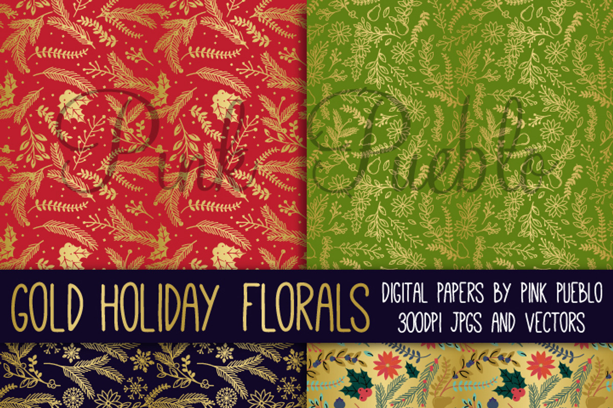 Faux Gold Foil Christmas Patterns, a Pattern Graphic by PinkPueblo
