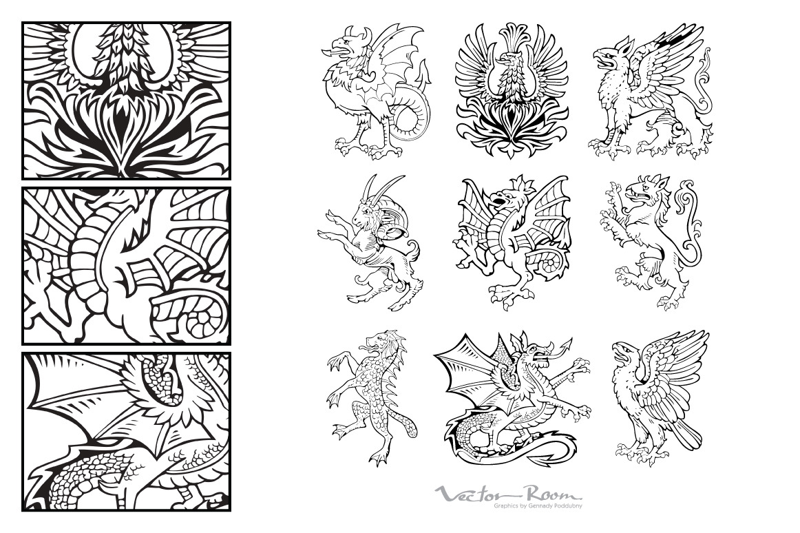 Heraldic Monsters Vol. II, an Illustration by Vector Room | Creative Market