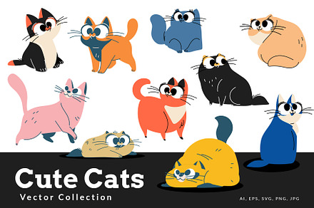 Cute cats vector set