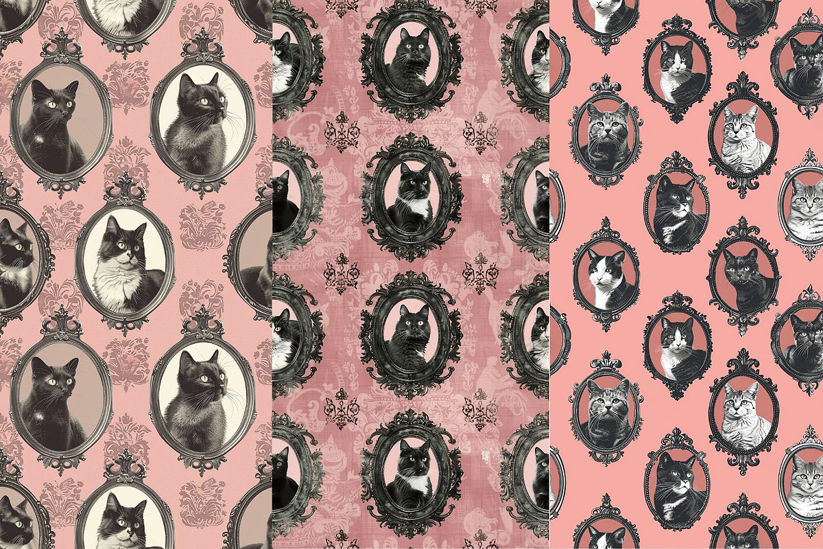 8 Ornate Cat Portraits Patterns, a Pattern Graphic by Inknfolly