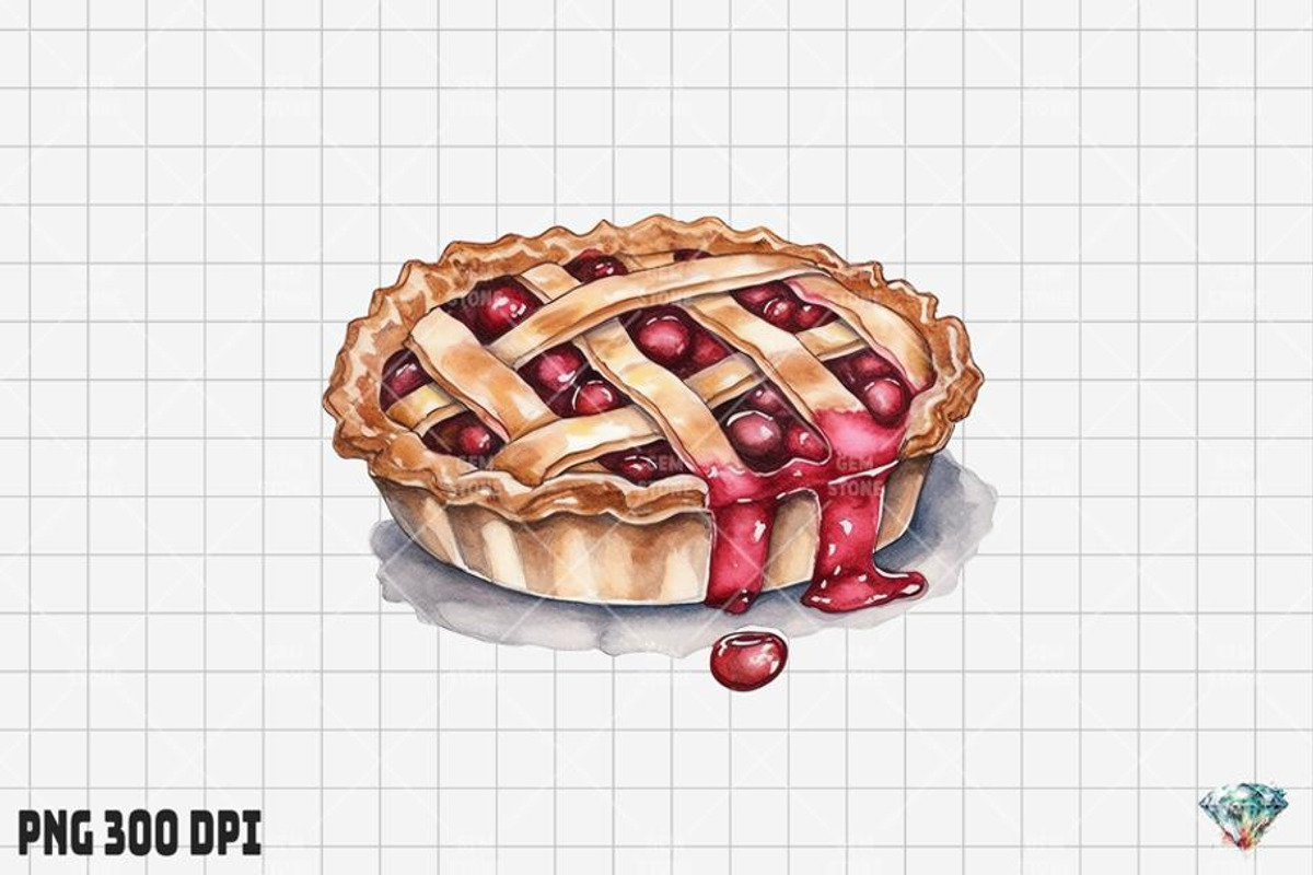Berry Cherry Pie Watercolor, an Illustration by Gemstone