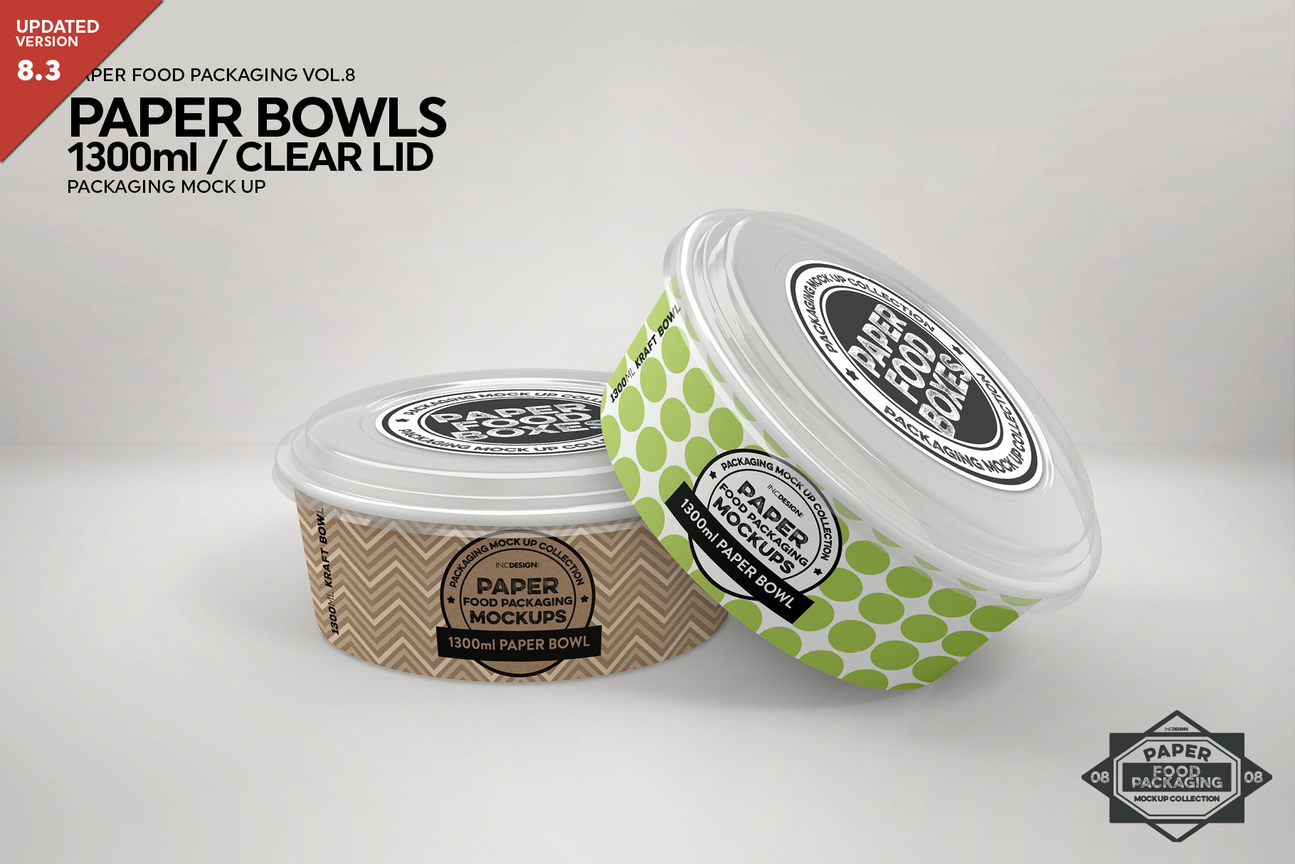 Paper Bowls with Clear Lids Mockup, a Packaging Mockup by INCDesign