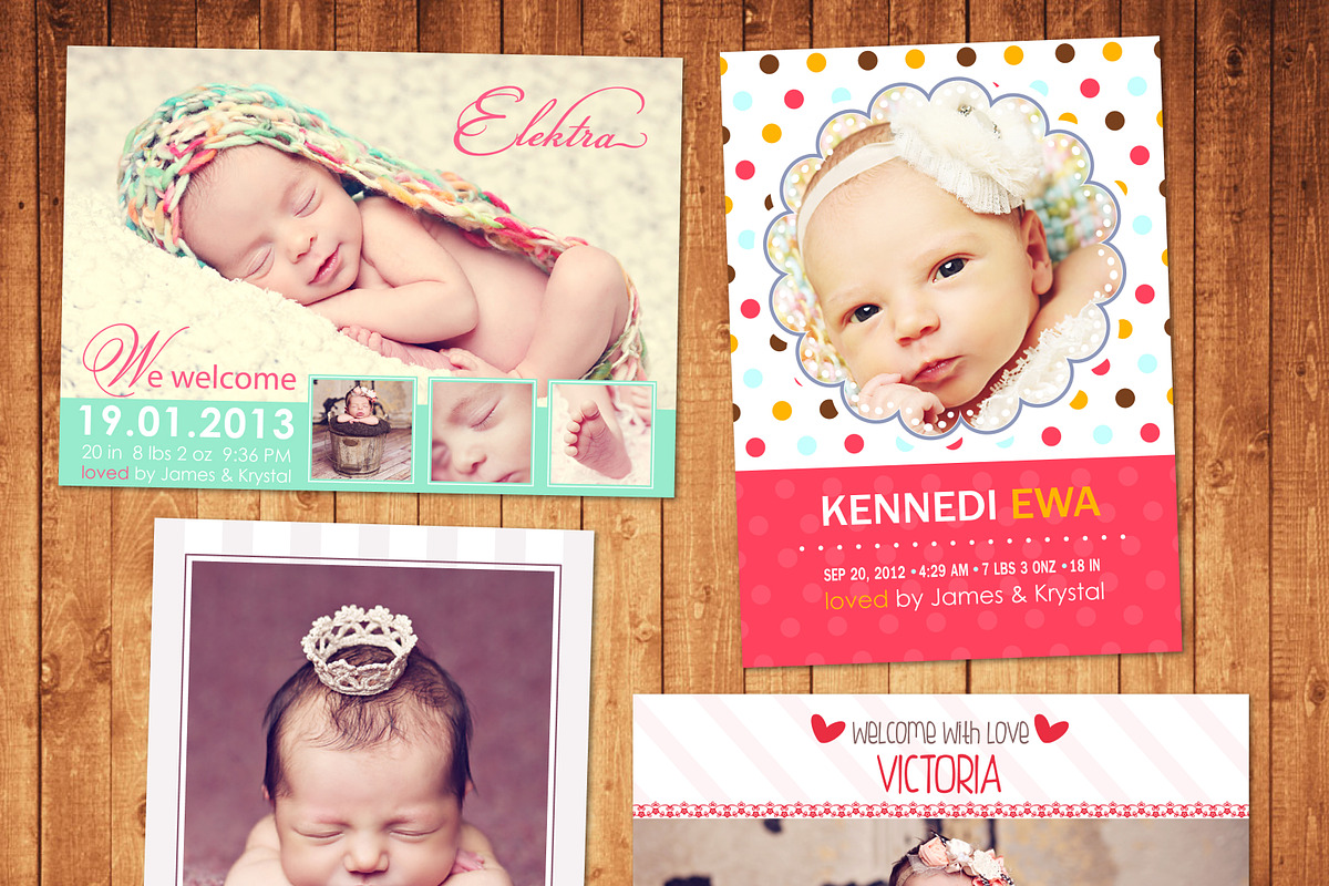 Newborn Baby Card Announcement Set, a Card Template by DonyDesigns
