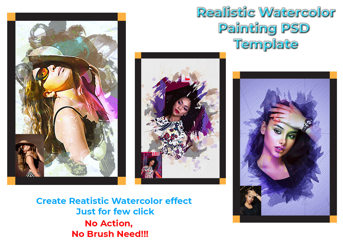 Realistic Watercolor PSD Template, an Action Add-On by Studio Retouch