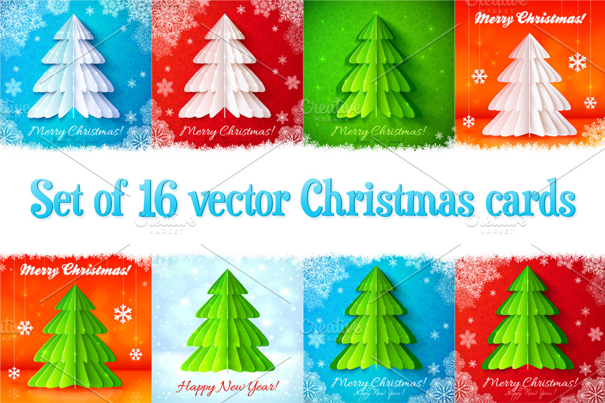 16 vector Christmas cards, a Card Template by Art of Sun