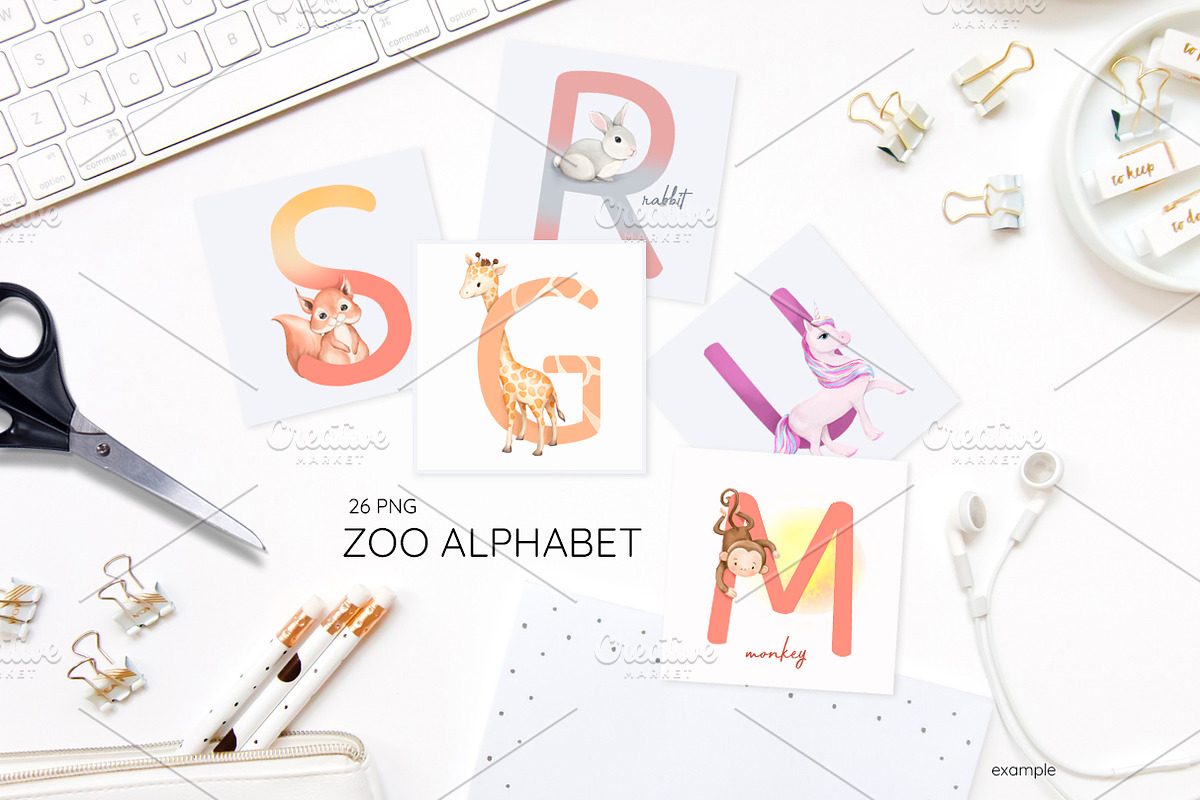 Watercolor Animals Alphabet Clipart, an Animal Illustration by StudioBeeArt
