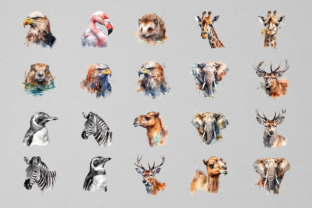 100 Watercolor Animal Portraits, an Animal Illustration by Graphicdome ...