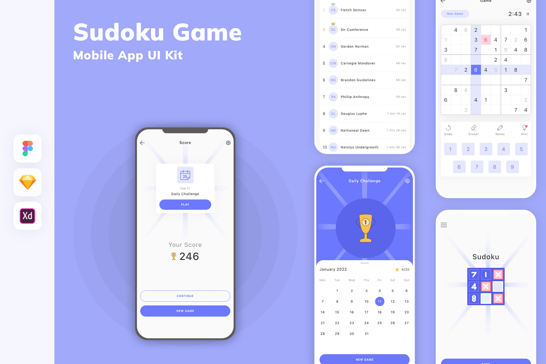 Sudoku Game Mobile App UI Kit, an UI Kit Template by uicube
