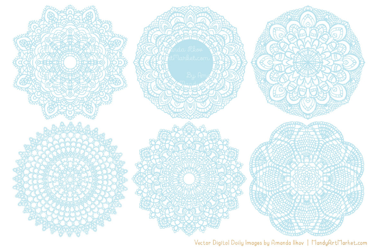 Soft Blue Round Lace Doily Clipart, an Illustration by Amanda Ilkov