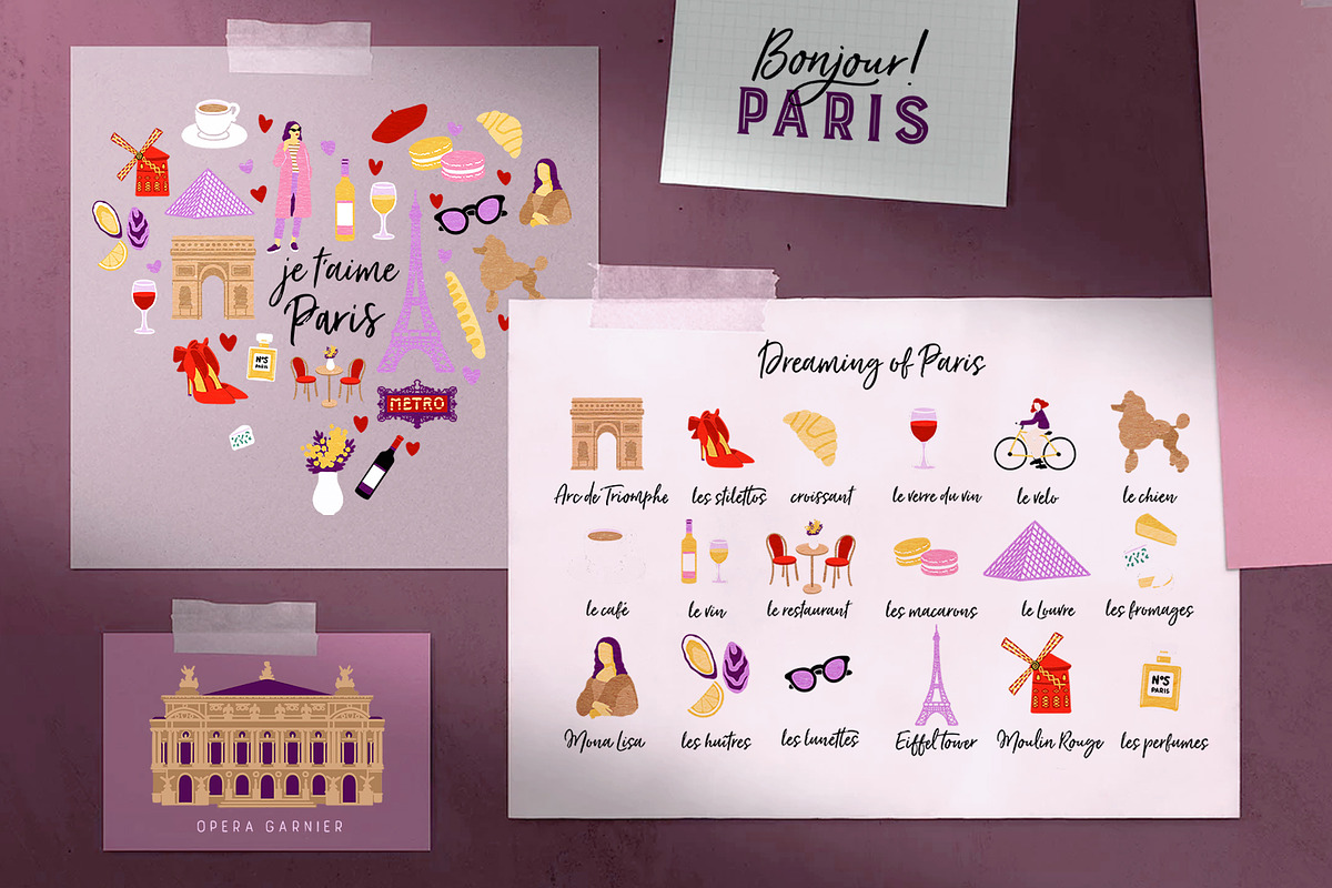 Paris map and stickers, an Illustration by Wondermilkycolor